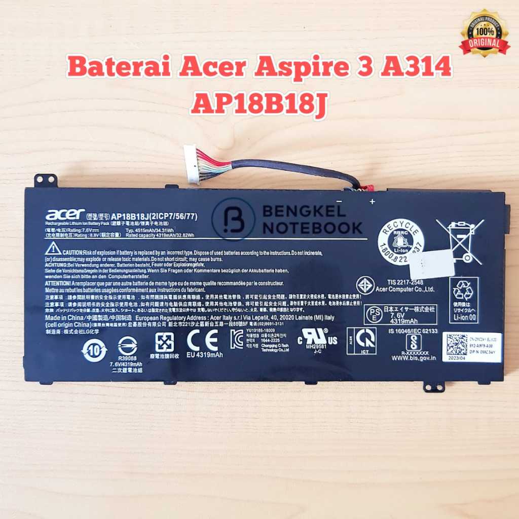 Jual Baterai Acer Aspire 3 A314 A314-41-A314-33 62TR AP18B18J | Shopee ...
