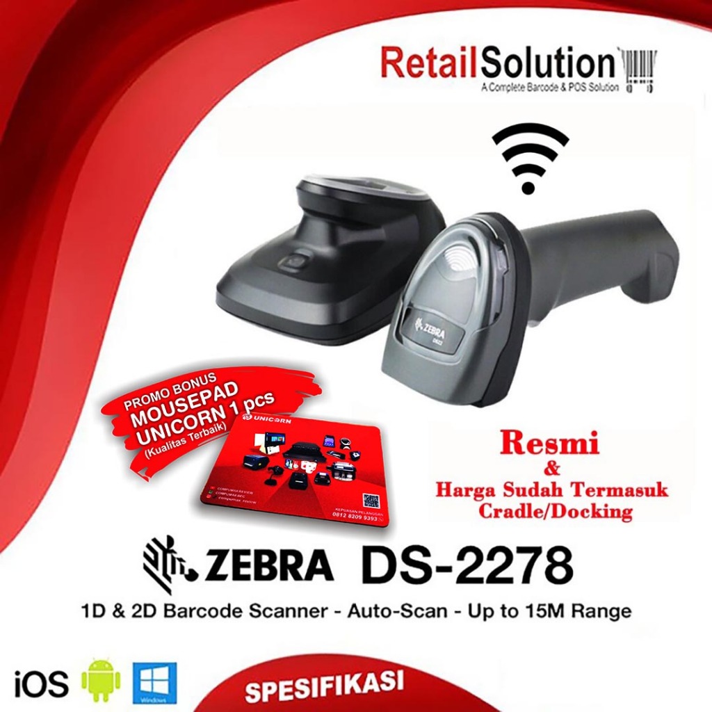Jual Barcode QR Scanner 2D Wireless - Zebra DS-2278 / DS2278 | Shopee ...
