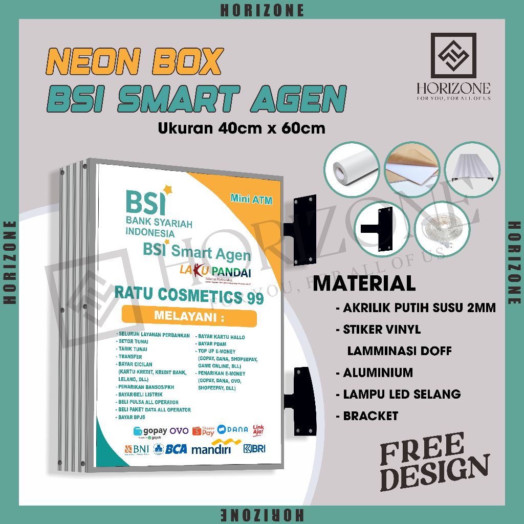 Jual NEON BOX BSI SMART AGEN 40 X 60CM 2 SISI | Shopee Indonesia