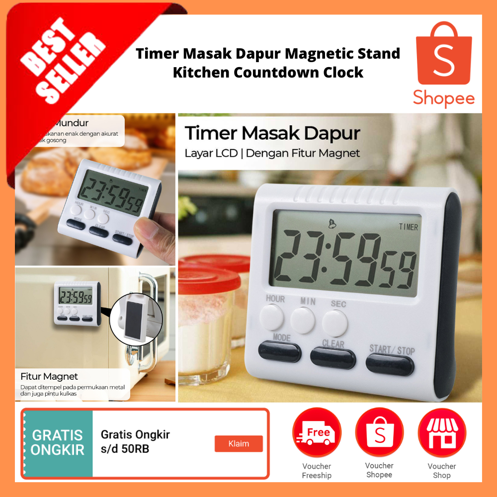 Jual Timer Masak Dapur Magnetic Stand Kitchen Countdown Clock / Jam ...
