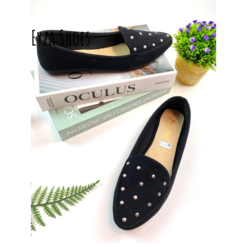 Jual Sepatu Balet Wanita Terbaru Model Kenong Lidah Flatshoes Hitam ...
