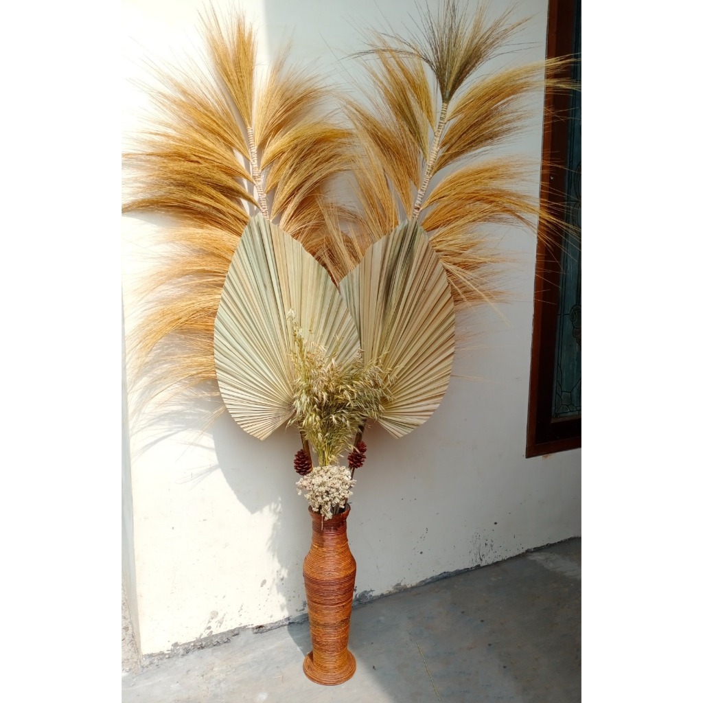 Jual Paket Bunga Kering Rayung Stick dan Pot Guci/Daun Palem Kering ...