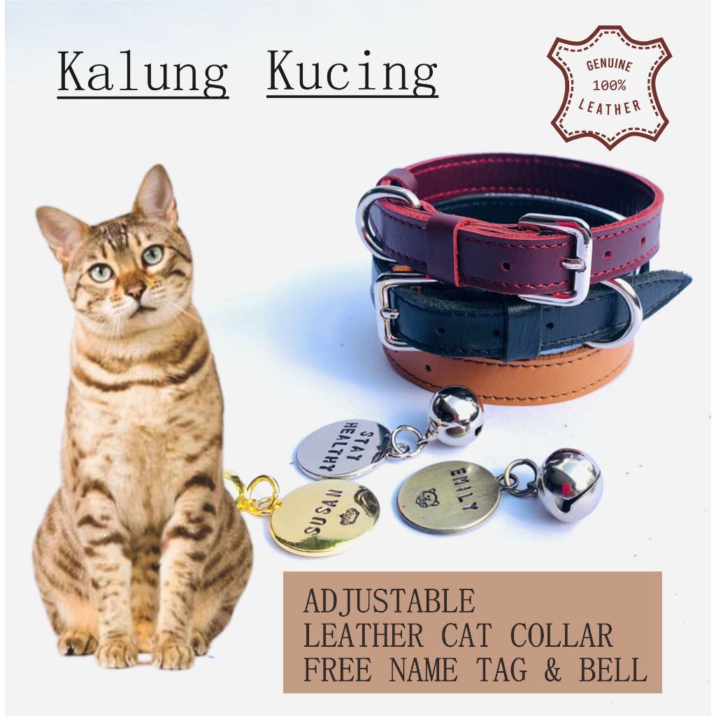 Jual Kalung Kucing Nama Kulit Asli - Leather Cat Collar | Shopee Indonesia