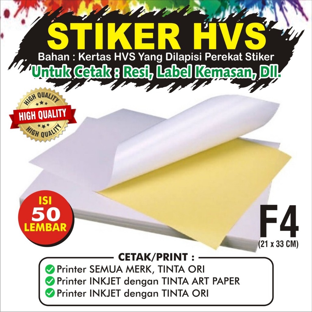 Jual Sticker HVS F4 isi 50 lembar / Kertas Stiker Doff Matte Folio ...