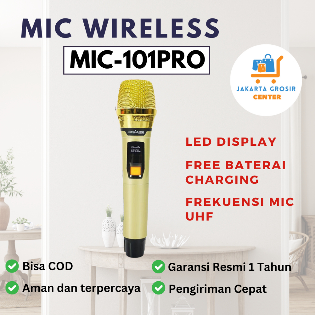 Jual Advance Mic Wireless MIC-101 PRO / MIC101 PRO Frekuensi UHF Rechargeable Battery baterai ...