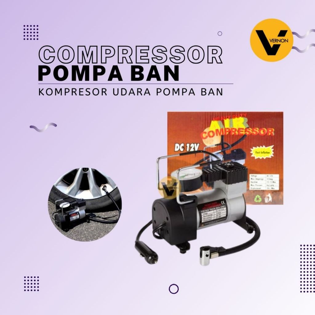 Jual Pompa Kompresor Angin Ban Mobil Heavy Duty Air Compressor DC 12V ...