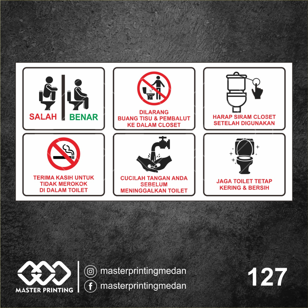 Jual 127 - Stiker Peraturan Tata Tertib di Toilet, Sticker Vinyl, Tahan ...
