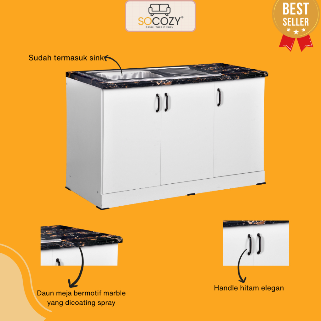 Jual Socozy - Kitchen set sink minimalis putih 3 pintu | Shopee Indonesia