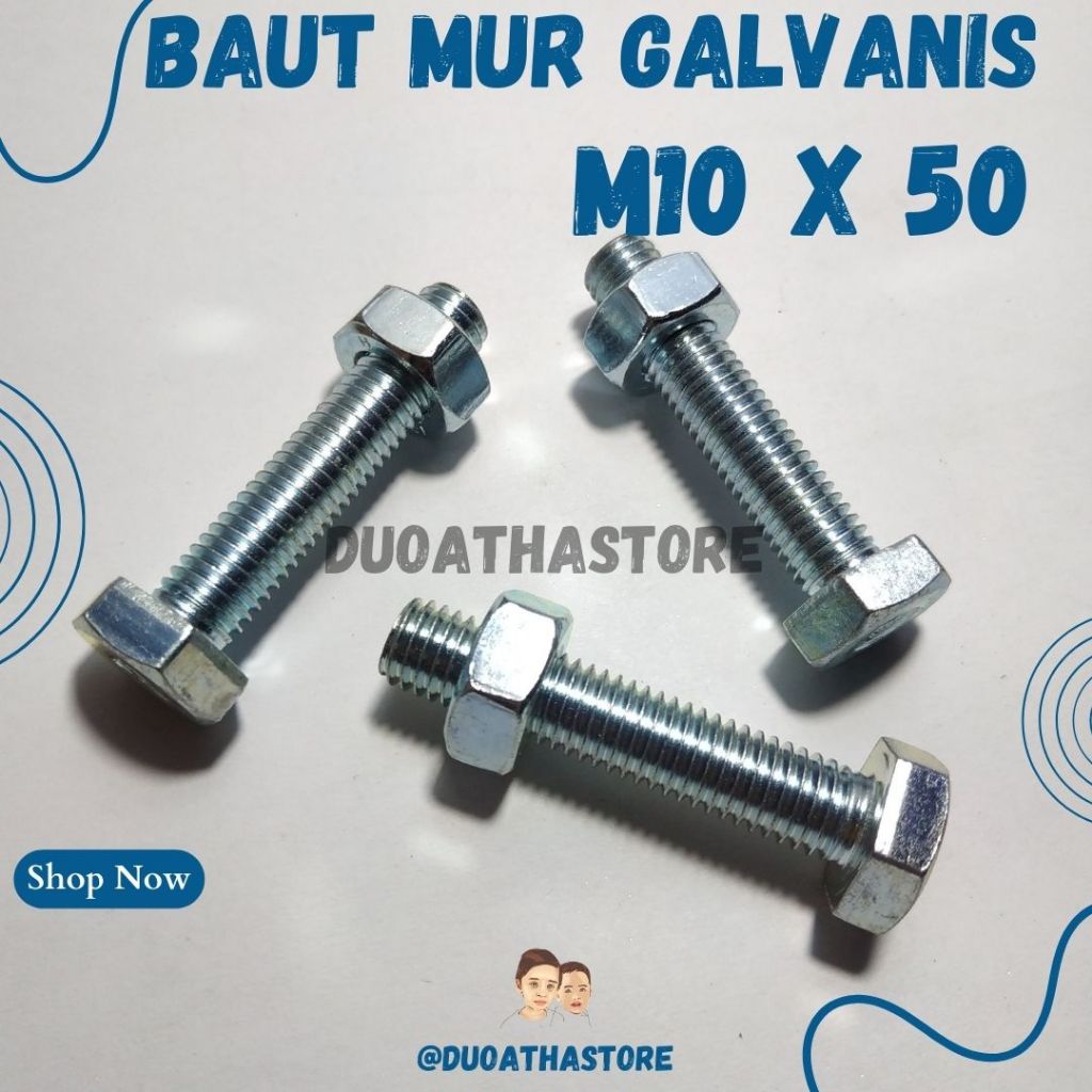 Jual M10 X 50 BAUT MUR PUTIH M10x50 BMP M10 x 50mm HEX GALVANIS | Shopee Indonesia