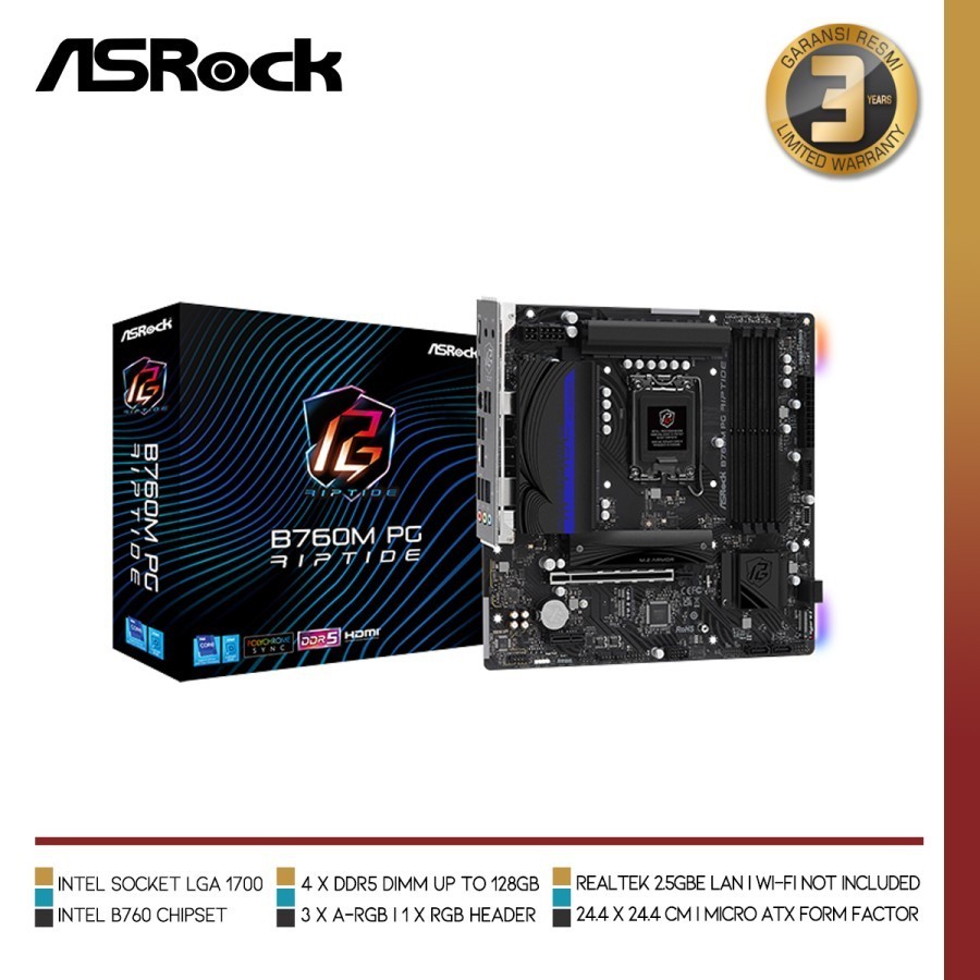 Jual Motherboard ASROCK B760M PG RIPTIDE - mATX B760 LGA1700 DDR5 ...