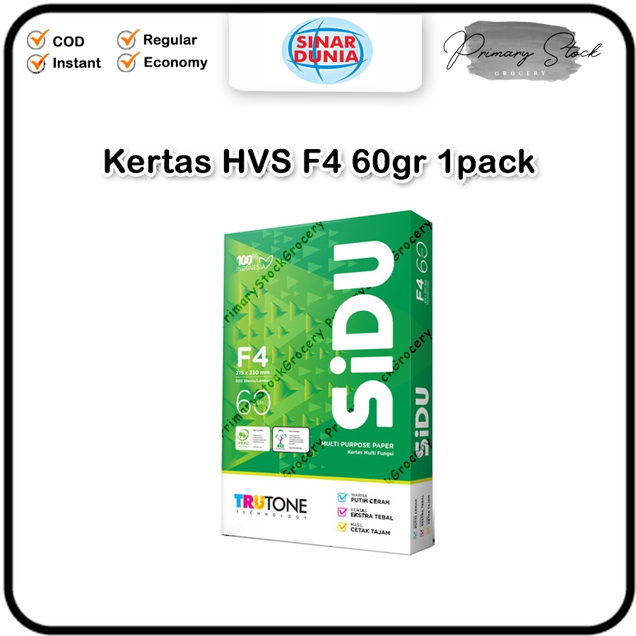 Jual Kertas HVS F4 1 Rim 60gr Sidu Print Fotocopy Sinar Dunia 60 Gram ...