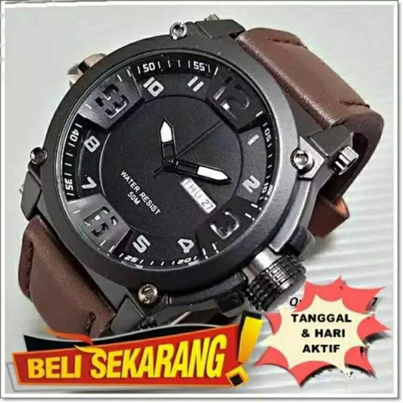 Jual JAM TANGAN PRIA SPORTY KULIT ADA TANGGAL DAN HARI KEREN COWOK ...