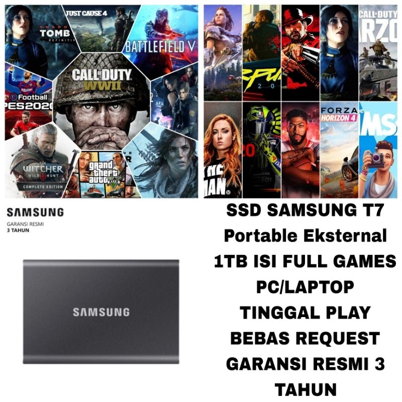 Jual Samsung T7 SSD Eksternal 1TB Full Game PC/Laptop Bebas Request ...