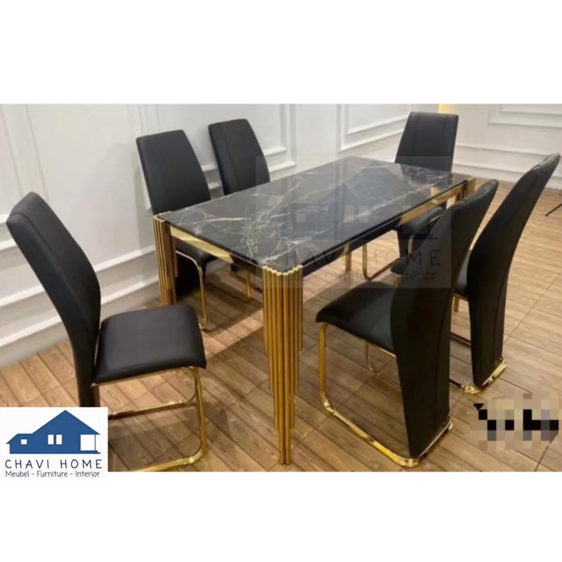 Jual set meja makan marmer meja marble dinning table dengan 6 kursi ...