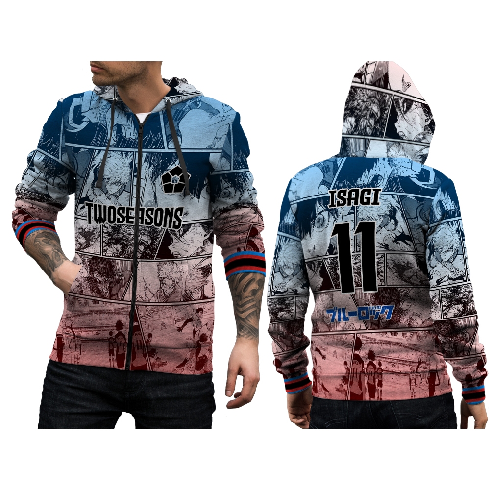Jual Jaket Hoodie Sweater Anime Blue Lock Hitam Full Print Pria ...