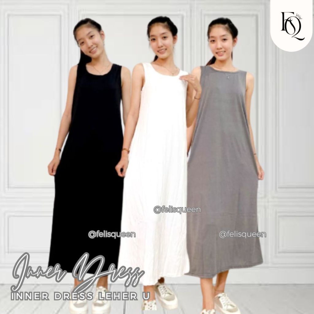 Jual LONG DRESS TANPA LENGAN POLOS / INNER DRESS LEHER U PANJANG BAHAN ...