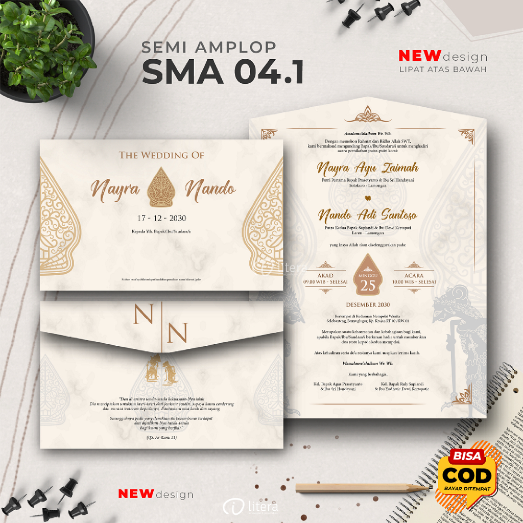 Jual SMA 04.1 Undangan Nikah Pernikahan Semi Amplop tema Wayang Jawa ...