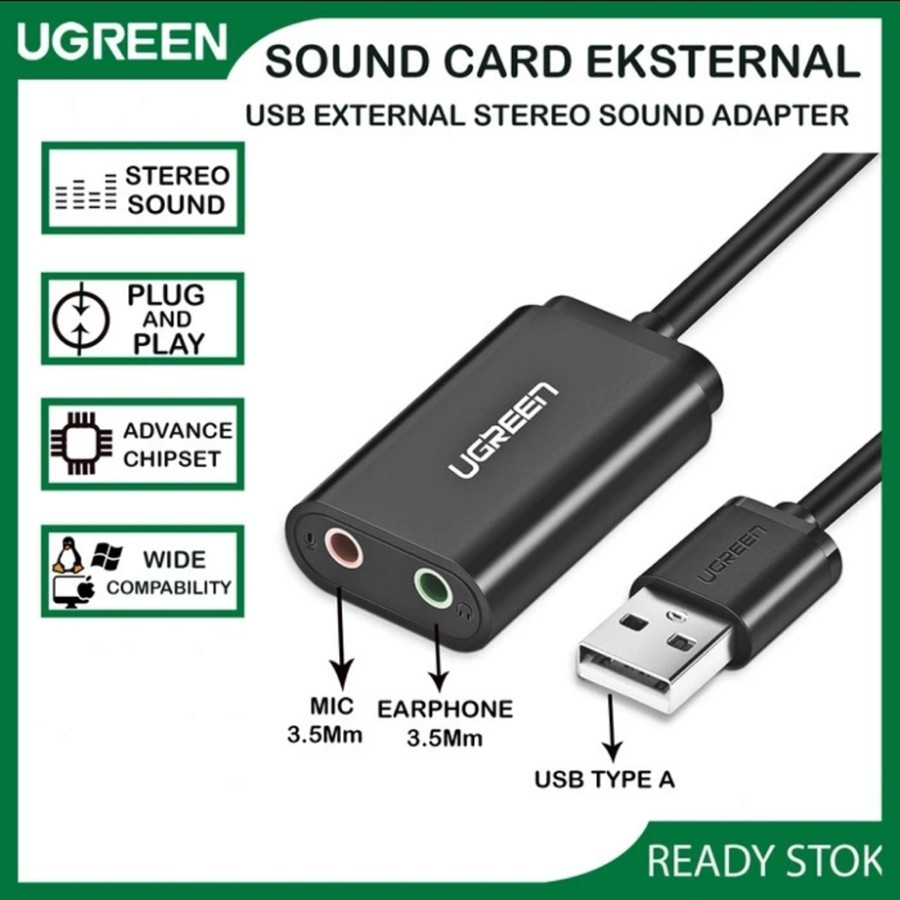 Jual UGREEN Adapter Split Sound Card External USB to Jack Audio Aux 3 ...