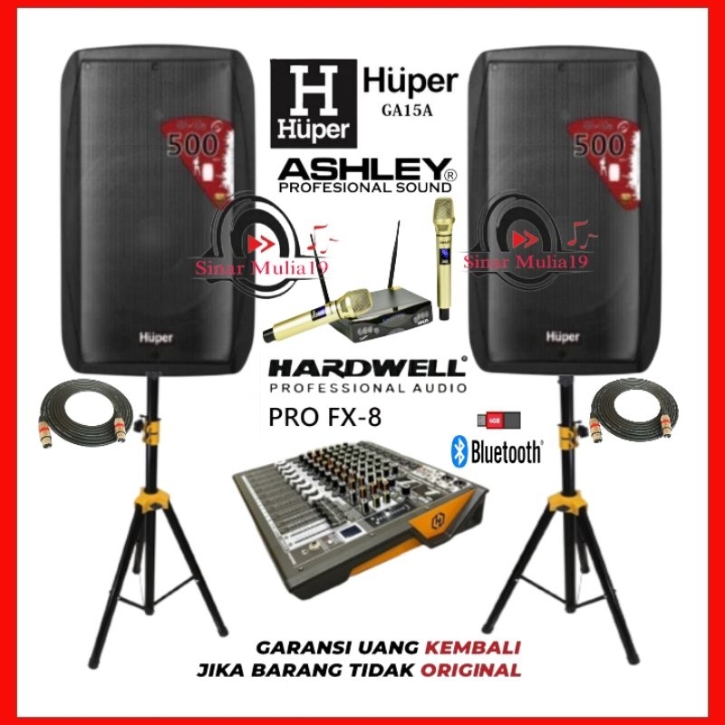 Jual Paket Sound System Speaker Aktif 15 Inch Huper GA-15A Mixer 8 Channel Hardwell Pro FX 8 Mic ...