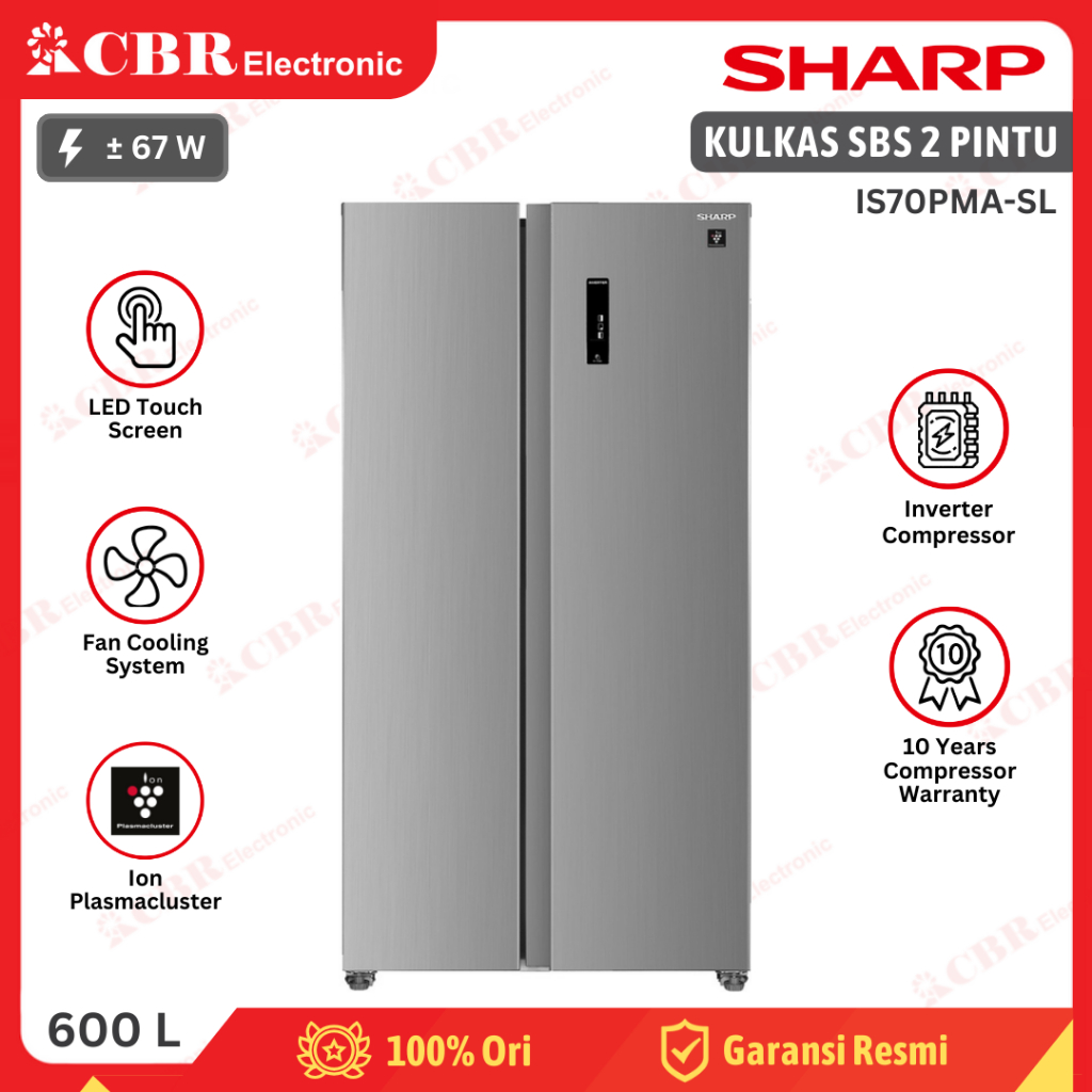 Jual Kulkas SHARP Side By Side 2 Pintu SJ-IS70PMA-SL (Inverter) 600 L | Shopee Indonesia