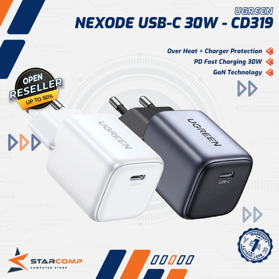 Jual Ugreen CD319 Charger 30W Nexode Gan USB-C Fast Charging Mini Size Black 90666 White 15326 ...