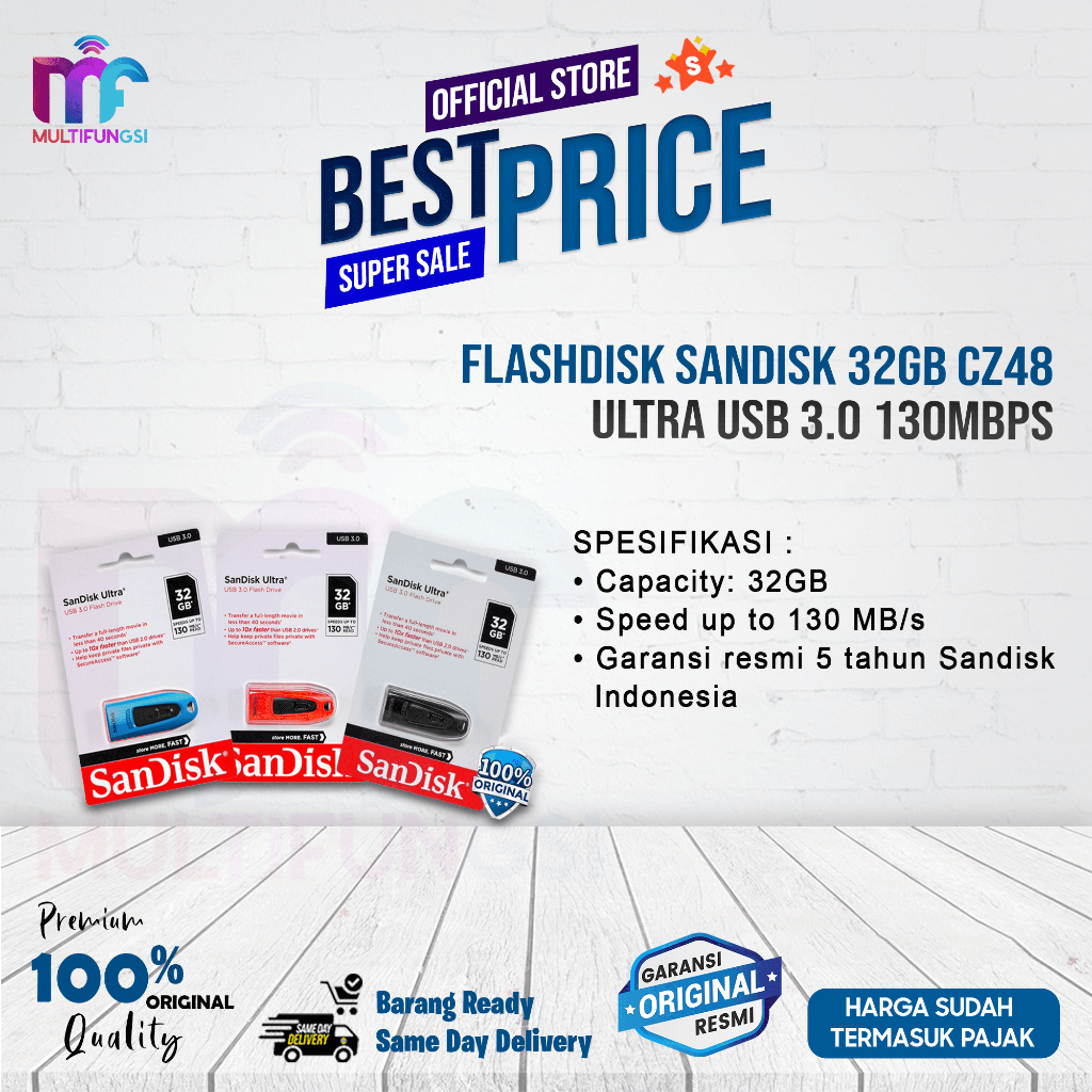 Jual Flashdisk SanDisk 32GB CZ48 Ultra USB 3.0 130MB/s Garansi Resmi ...