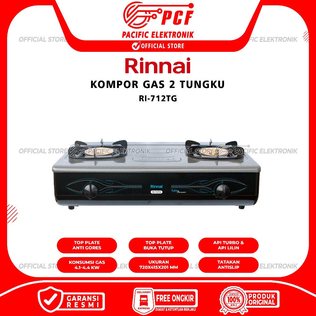 Jual Kompor Gas Rinnai 2 Tungku RI-712TG / 712TG (Api Turbo) | Shopee ...