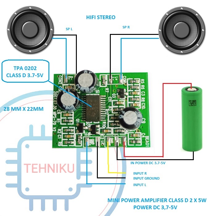 Jual Tehniku mini hifi stereo mini amplifier class D stereo 2x3w DC 3,7 ...