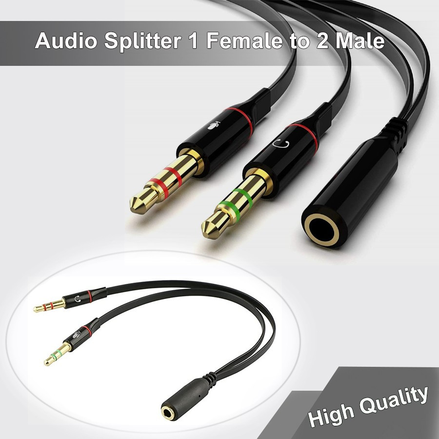 Jual Kabel Audio Jack Splitter Mic Headset 1 Female to 2 Male 3.5mm ...