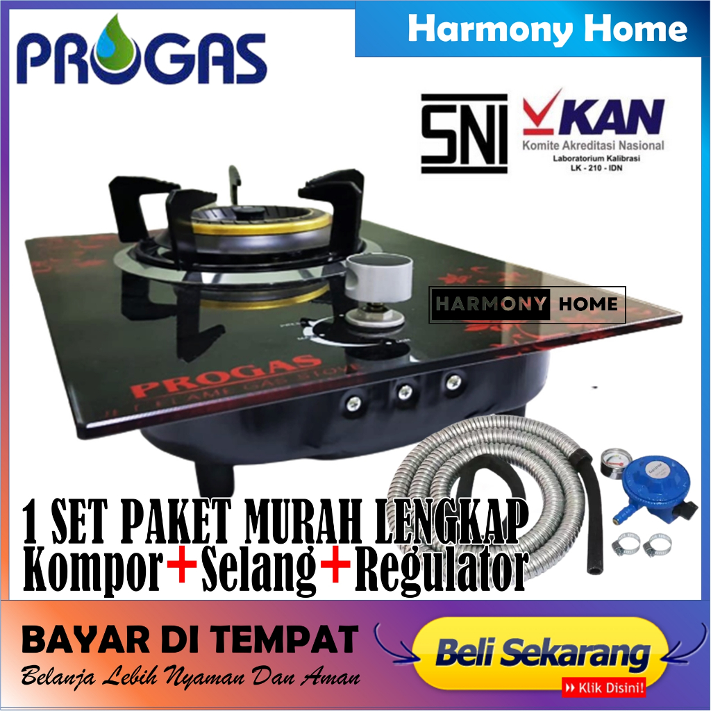 Jual Kompor Gas Tanam Kaca Progas 1 Tungku Bonus Selang Gas+Regulator ...