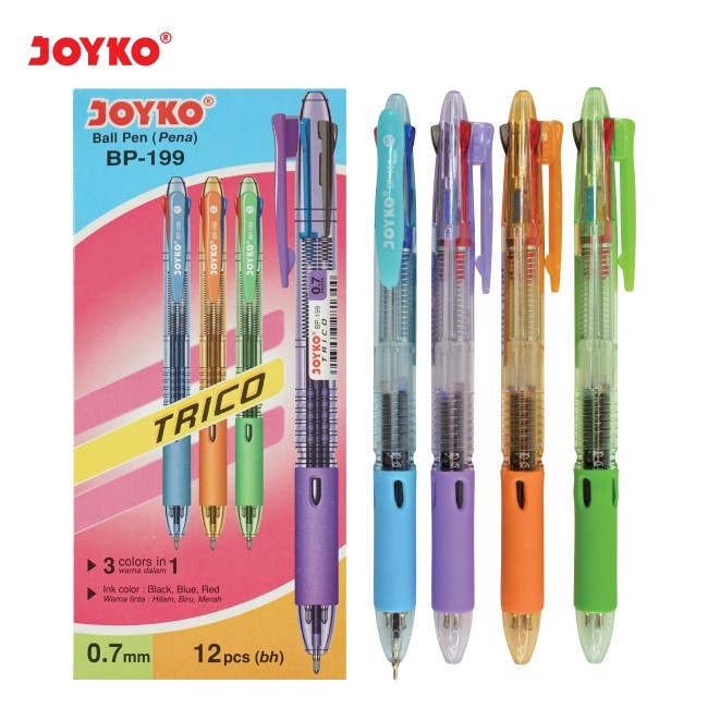 Jual PEN PULPEN BALLPEN BALLPOINT 3 WARNA JOYKO TRICO BP-199 (Lusin ...