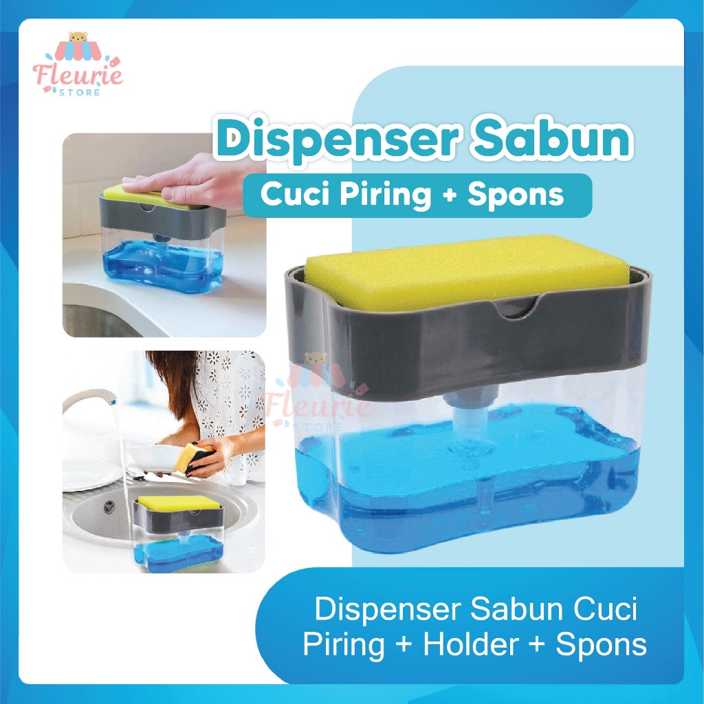 Jual Dispenser Sabun Cuci Piring Kotak + Holder + Spons - Soap Pump ...