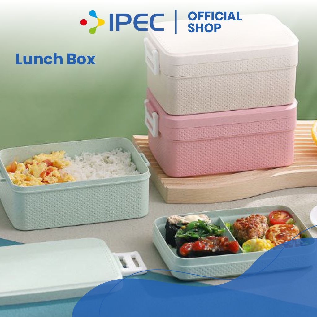 Jual Lunch Box Set Kotak Bekal Makan Jerami Gandum BPA FREE kotak makan Free Sendok lunch box 2 ...