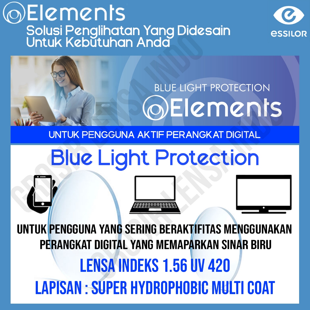 Jual Essilor Elements Anti Blueray + Drive night vision 1.56 | Shopee ...