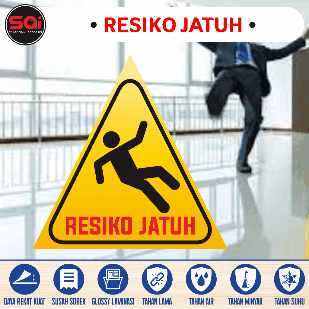 Jual stiker vinyl anti air RESIKO JATUH laminasi glossy | Shopee Indonesia
