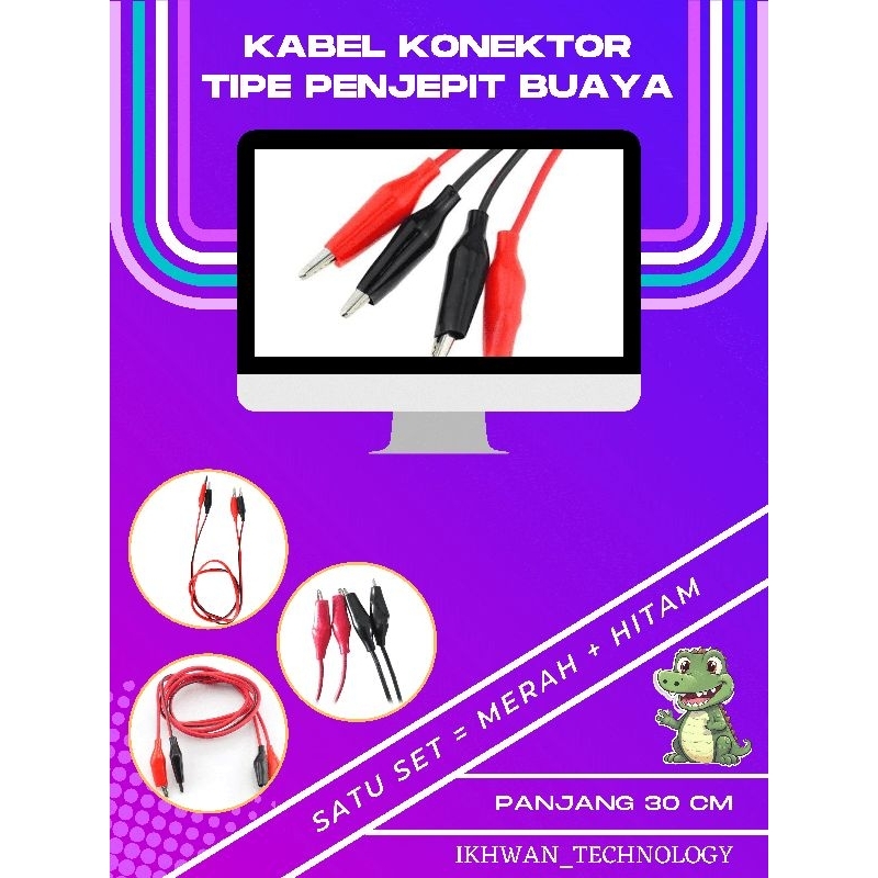 Jual Kabel Konektor Buaya_Panjang 30 Cm Original_Satu Set Merah + Hitam ...