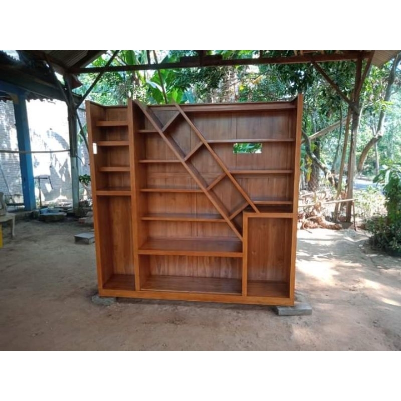 Jual rak buku partisi penyekat ruangan minimalis kayu jati furniture ...