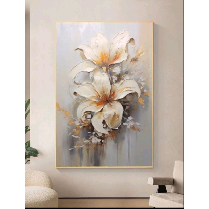 Jual lukisan bunga lili minimalis bertekstur | Shopee Indonesia