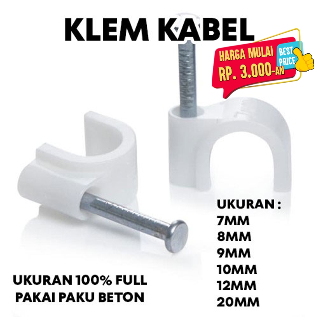 Jual Klem Kabel Listrik Warna Putih Pakai Paku Baja Beton ukuran 7mm ...