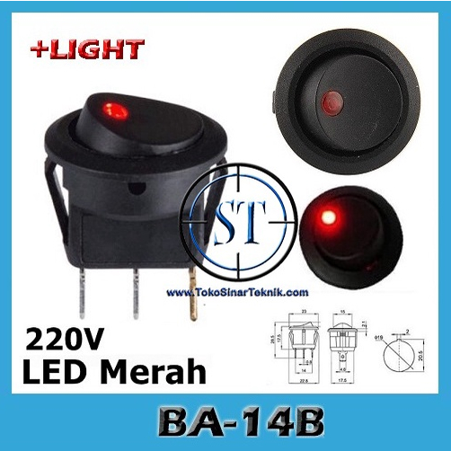 Jual Rocker Switch Bulat 3 Pin Ac 220V + LED 3mm Saklar Round 10A 3P BA ...