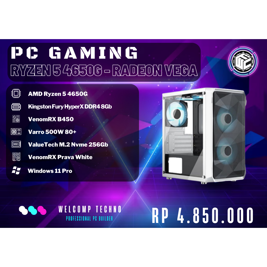 Jual PC Gaming Rakitan Ryzen 5 4650G - Radeon VEGA - DDR4 8Gb - NVME ...