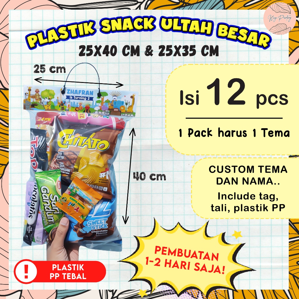 Jual (Isi 12 pcs) Plastik Snack Ultah Anak Custom Size Besar / Snack ...
