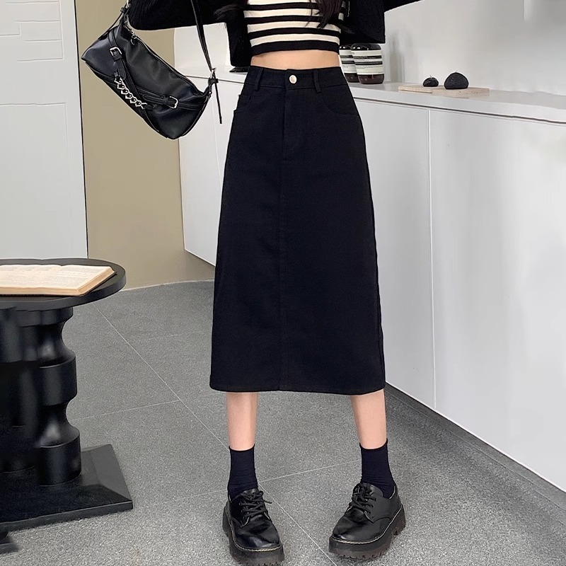 Jual Emily Rok-Hitam New Highwaist Rok Jeans Fashion Split Denim Rok ...