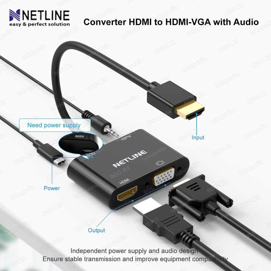 Jual Converter HDMI to HDMI + VGA Adapter with Audio Support 4K 4 in 1 ...