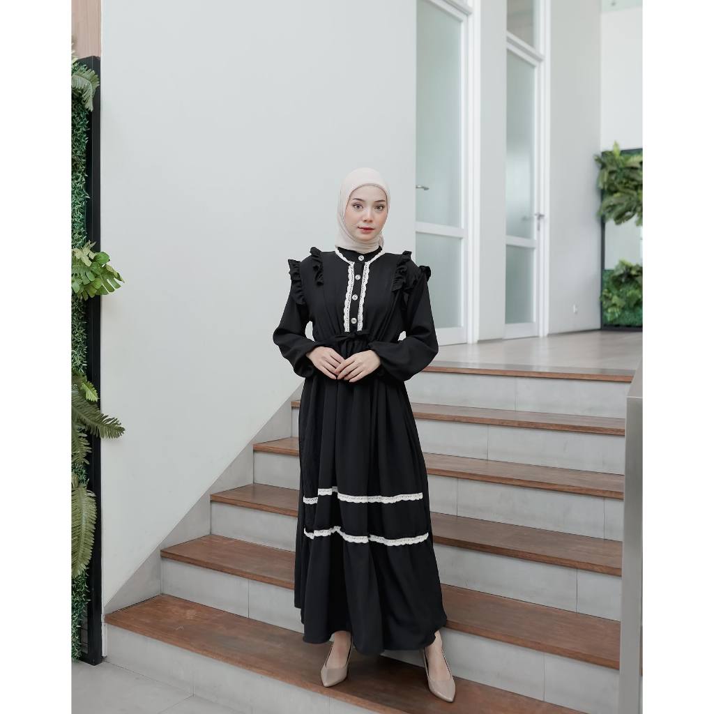 Jual Baju Gamis Wanita Terbaru 2024 Deliza Dress Cringkel Mix Renda ...