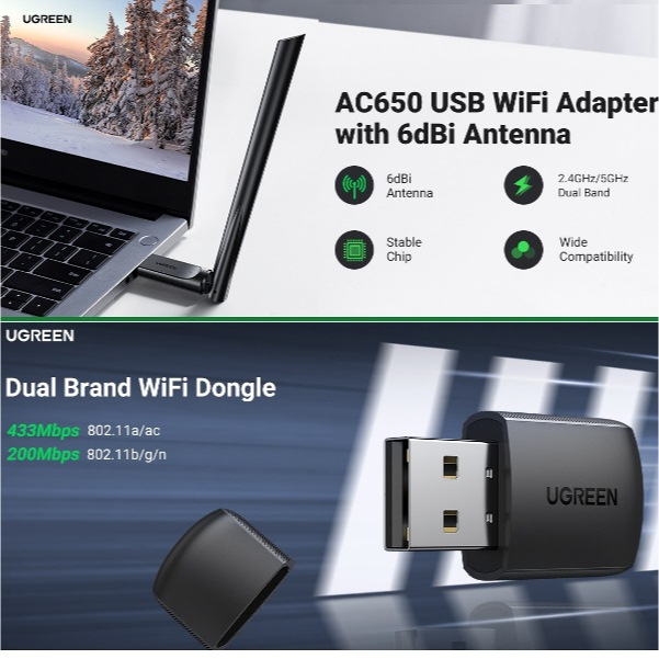 Jual Ugreen Ac650 Wifi Adapter Usb Dual Band 6dbi Extend Hotspot 2 4ghz