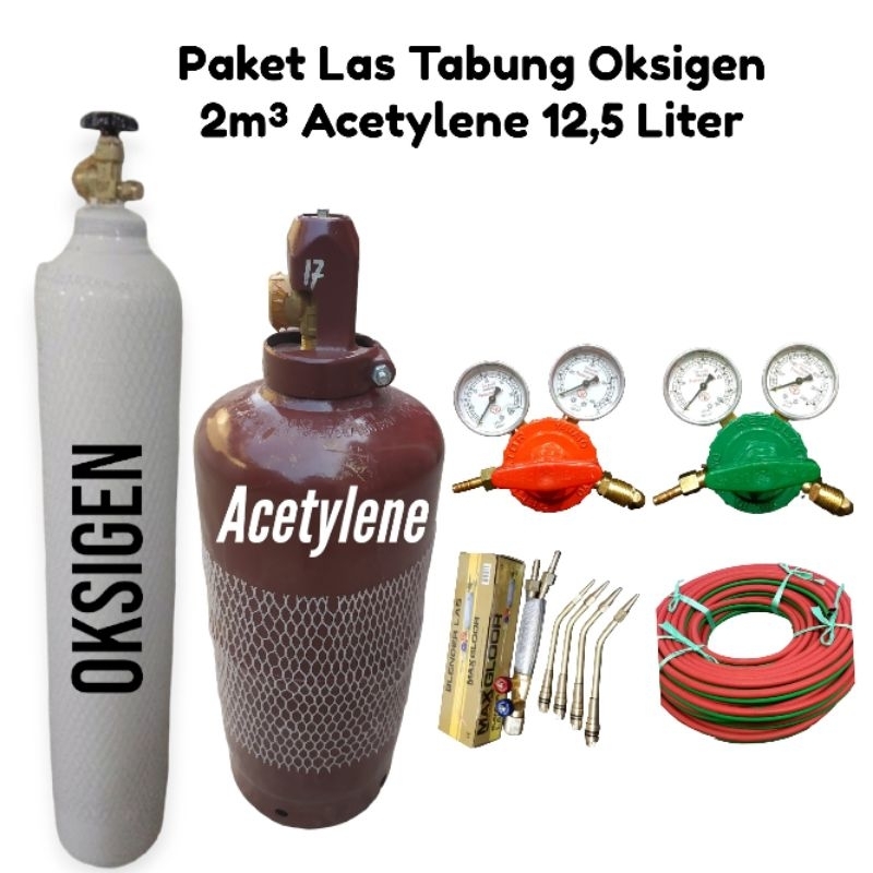 Jual Paket Las Tabung Oksigen 2m3 Acetylene 12.5 Liter + isi | Shopee Indonesia