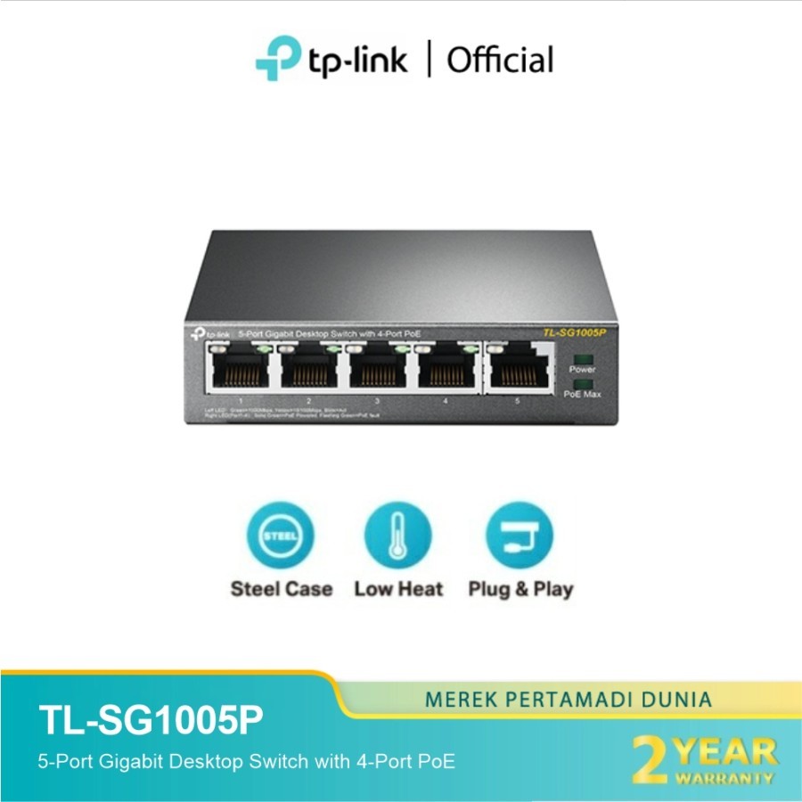 Jual TP-LINK TL-SG1005P 5 PORT GIGABIT DESKTOP SWITCH WITH 4 PORT POE | Shopee Indonesia
