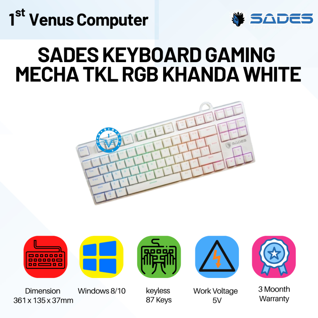 Jual KEYBOARD GAMING MECHA SADES KHANDA RGB TKL WHITE KB GAMING / KBG08 ...