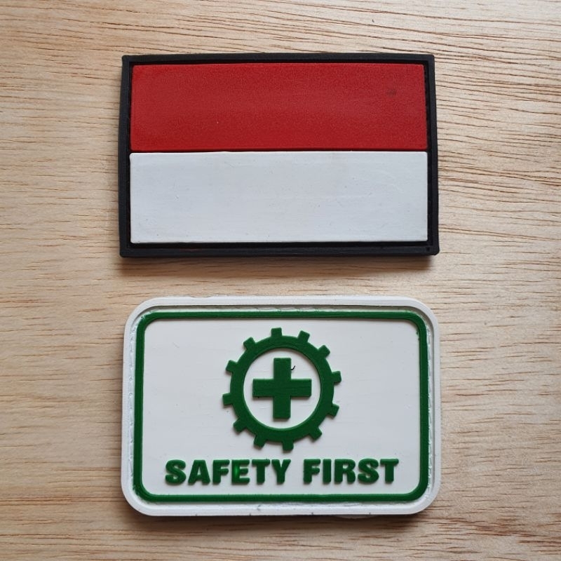 Jual patch rubber logo k3 safety first plus bendera indonesia - tempelan emblem aksessoris karet ...